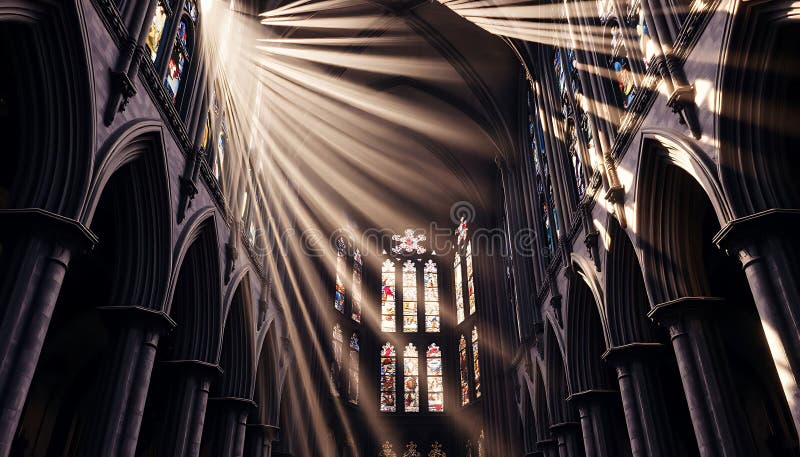 Church Interior with Light Rays, Gothic Architecture, Religious Space ...