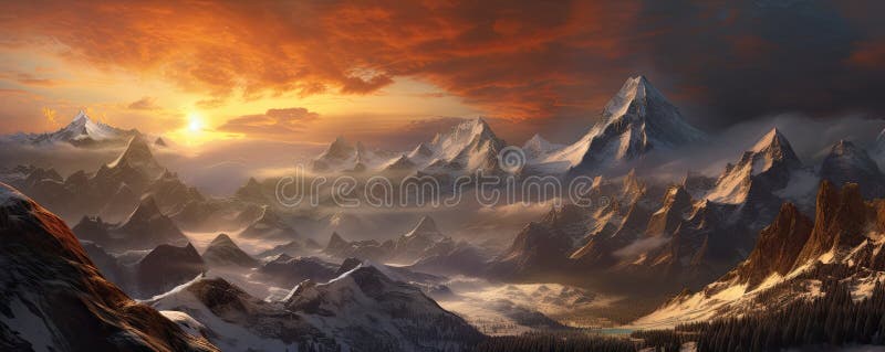 Awe-inspiring Panoramic Shot of a Snow-covered Mountain Range, with ... Awe-inspiring Panoramic Shot of a Snow-covered Mountain Range, with ...