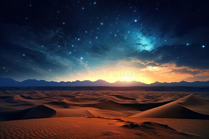 Awe-inspiring Panoramic Shot of a Vast Desert Under a Starry Night Sky ... Awe-inspiring Panoramic Shot of a Vast Desert Under a Starry Night Sky ...