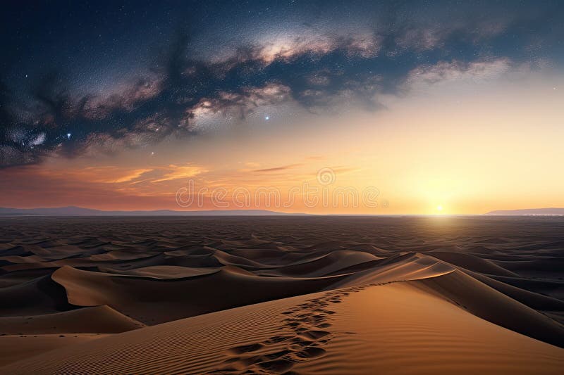 Awe-inspiring Panoramic Shot of a Vast Desert Under a Starry Night Sky ... Awe-inspiring Panoramic Shot of a Vast Desert Under a Starry Night Sky ...