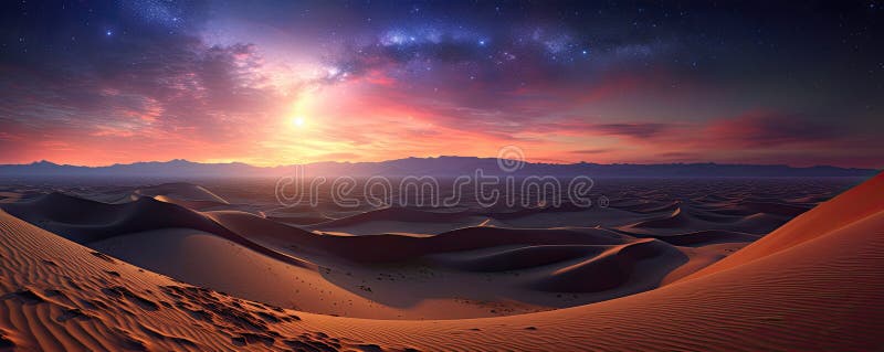 Awe-inspiring Panoramic Shot of a Vast Desert Under a Starry Night Sky ... Awe-inspiring Panoramic Shot of a Vast Desert Under a Starry Night Sky ...