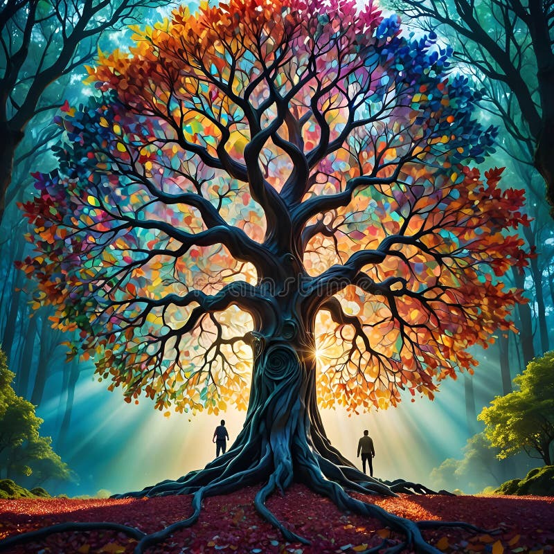 An Awe-inspiring Tree with a Dazzling Array of Colorful Leaves, Shining ...