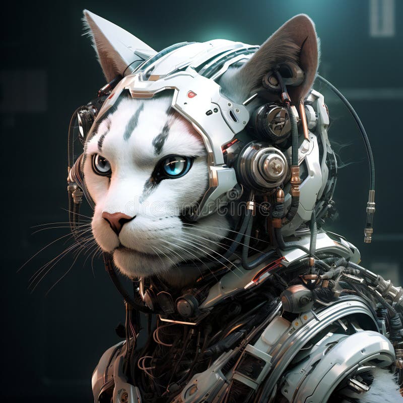 Awesome Angry Cat Cyborg 3d Realistic Stock Illustration - Illustration ...