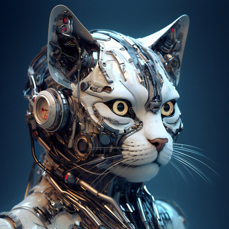 Awesome Angry Cat Cyborg 3d Realistic Stock Illustration - Illustration ...
