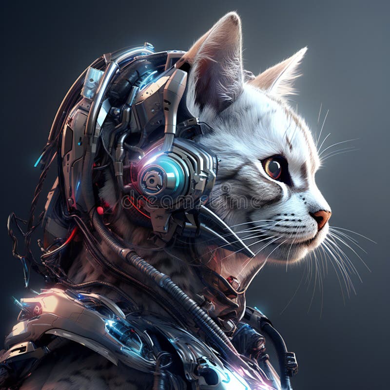 Awesome Angry Cat Cyborg 3d Realistic Stock Illustration - Illustration ...