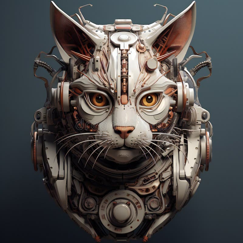 Awesome Angry Cat Cyborg 3d Realistic Stock Illustration - Illustration ...
