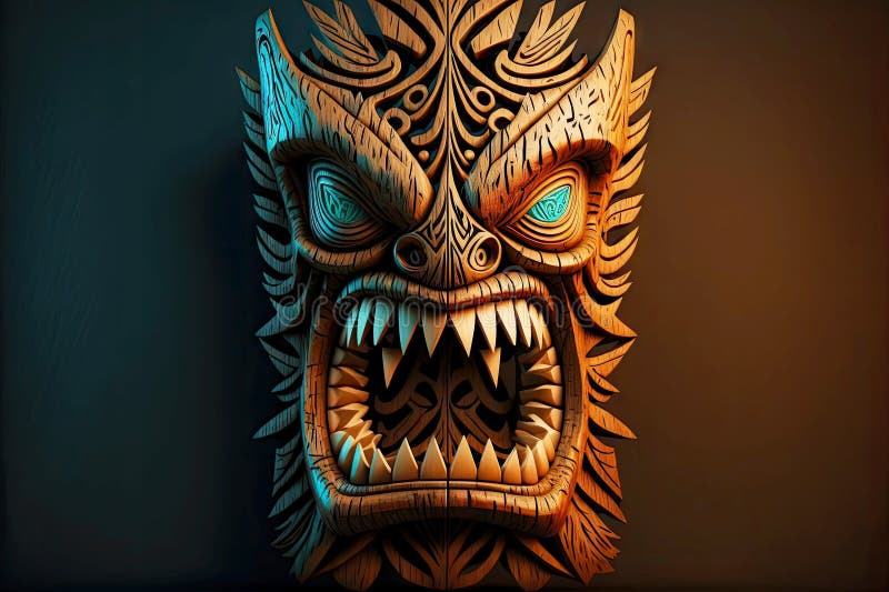 Awesome Angry Wooden Tiki Mask with Teeth Stock Illustration ...
