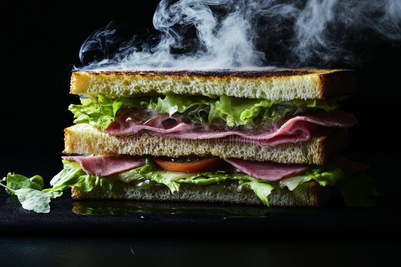 An Awesome Big Sandwich with Ham, Veggies, Sauce, and Fresh Bread ...