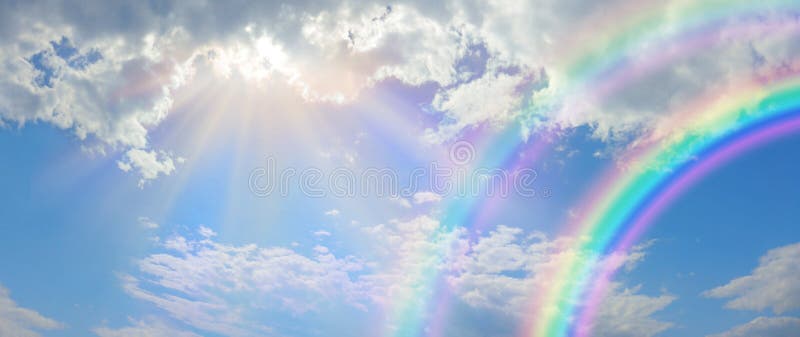 Beautiful Vibrant Double Rainbow Cloudscape Background Stock Photo ...