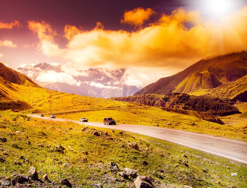 Awesome Bright Sunset in the Mountains, Landscape in Bright Col Stock ...