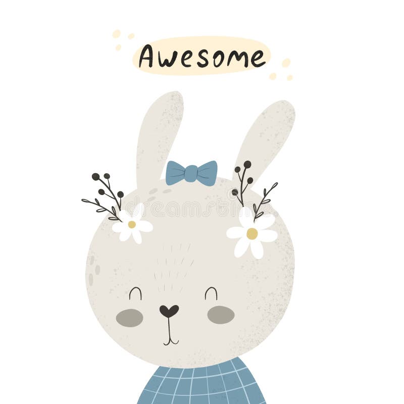 Awesome . Cartoon Bunny, Hand Drawing Lettering. Colorful Flat Style ...
