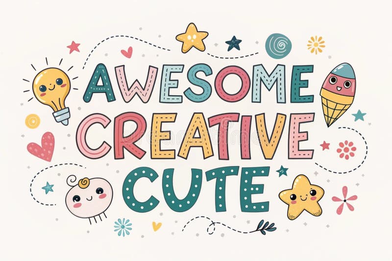 Awesome Creative Cute Word 2d Illustration Design with Lettering and ...