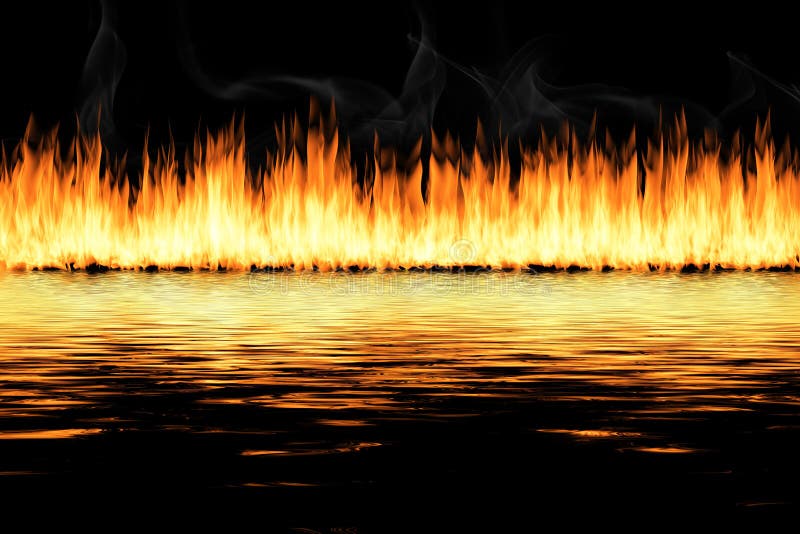 Awesome Fire Flames with Water Reflection, on a Black Background Stock ...