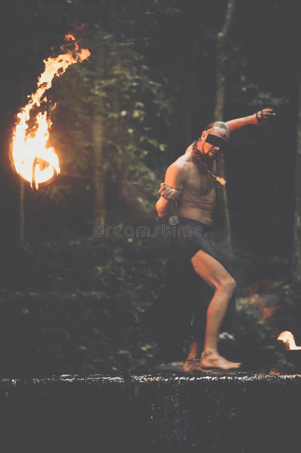 Awesome Fire Show at the Waterfall Stock Photo - Image of fire, datraki ...