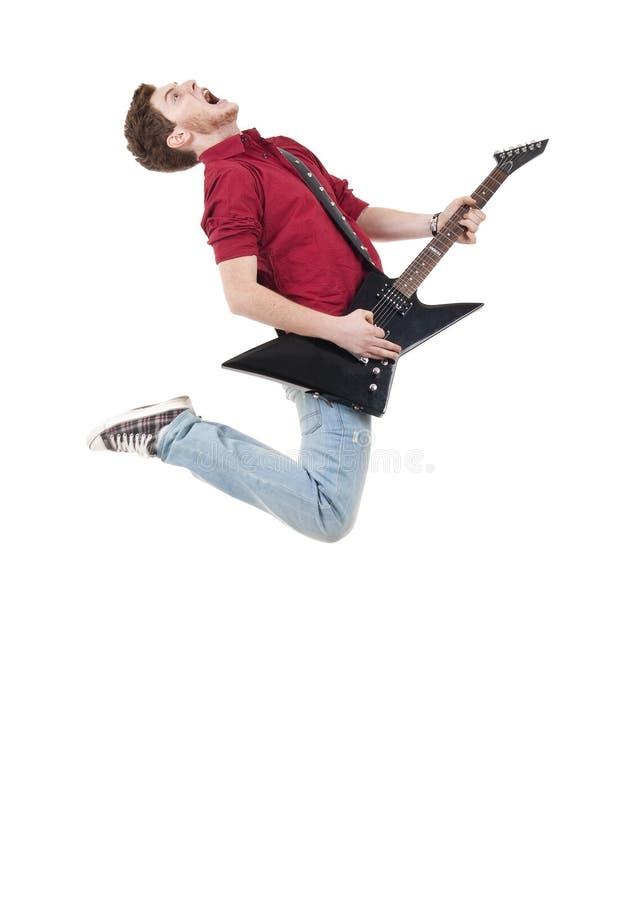 Rock Star Jumping with Guitar Stock Image - Image of loud, rocker: 17967687