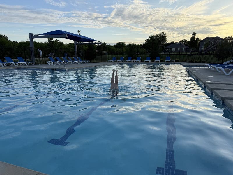 Awesome Handstand in the Pool Stock Image - Image of evening, pool ...
