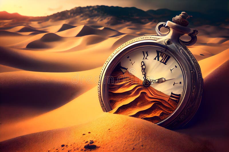 Landscape of Vintage Clock in Desert. Ai Generated Stock Illustration ...