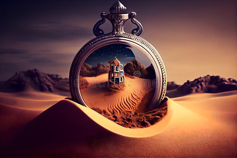 Landscape of Vintage Clock in Desert. Ai Generated Stock Illustration ...