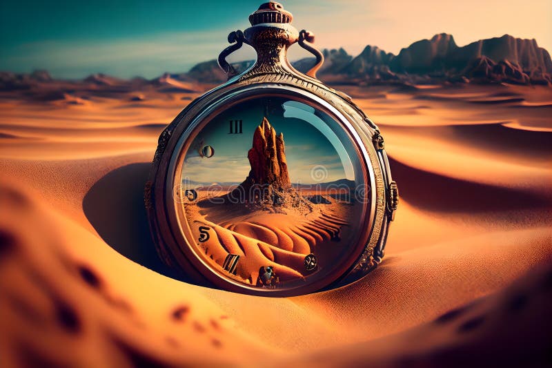 Landscape of Vintage Clock in Desert. Ai Generated Stock Illustration ...