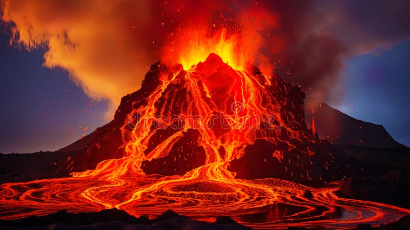 Awesome Look: Hot Lava Erupts from the Volcano Stock Illustration ...
