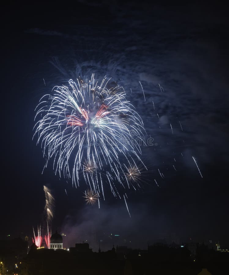 Awesome Multi Color Fireworks Explosions Lighting Sky Stock Photo ...