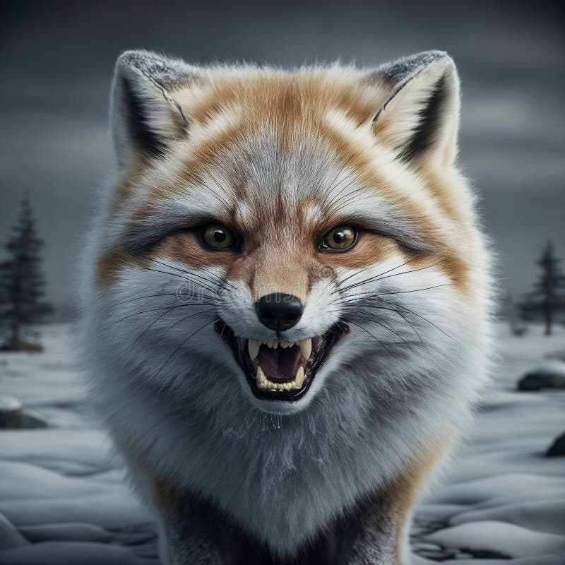 Angry Fox snow background stock illustration. Illustration of arctic ...