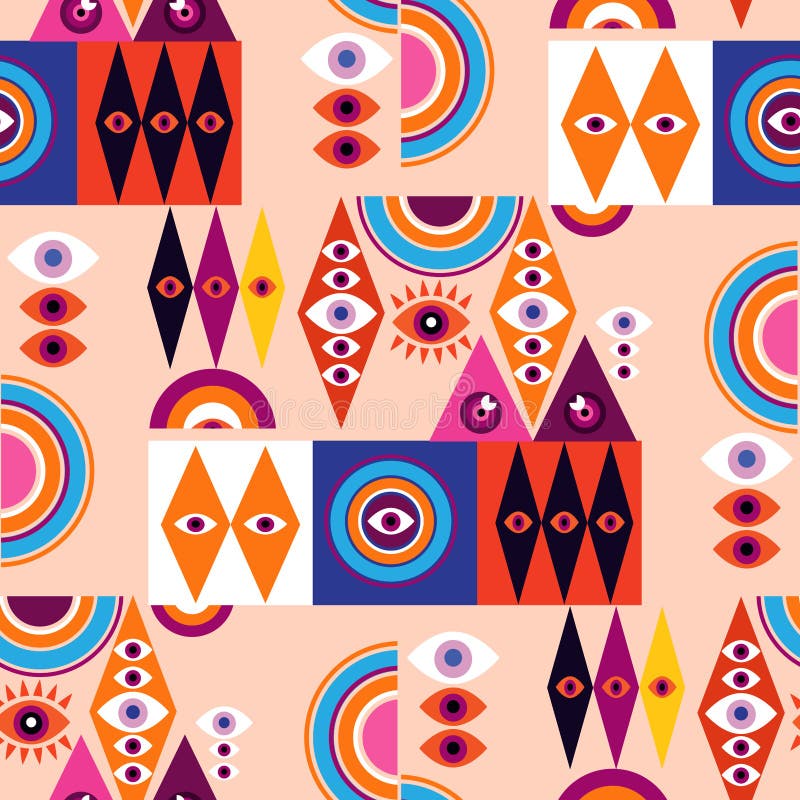 Awesome Seamless Pattern with Esoteric Eye Different Shapes, Stock ...