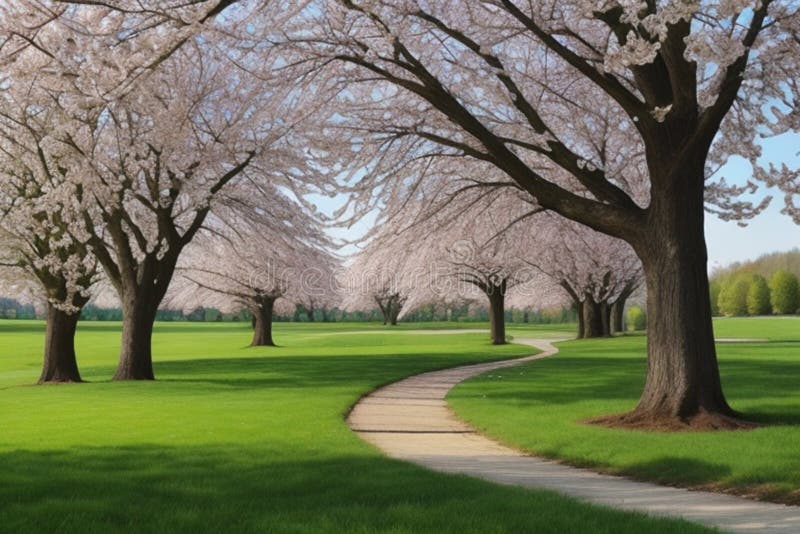 Awesome Spring Nature. Beautiful Landscape. Green Grass and Trees Stock ...
