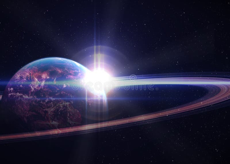 Awesome sunrise in space stock illustration. Illustration of clouds ...