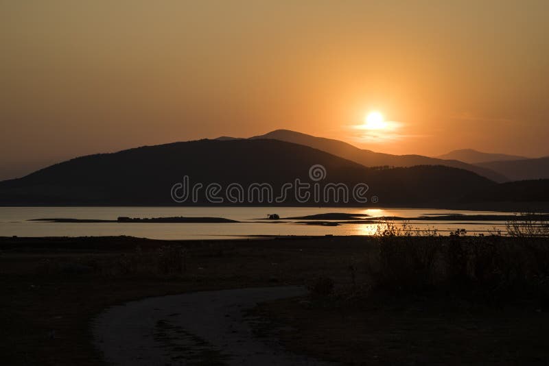 Awesome Sunset at the Dam Lake. Stock Photo - Image of landscape ...
