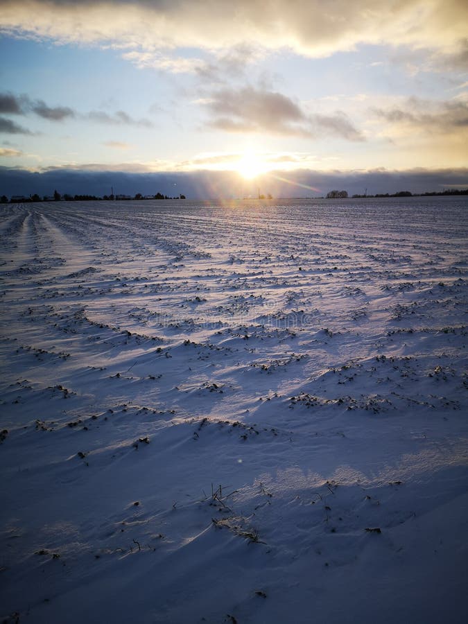 Awesome Sunset in the Snowy Fields Stock Photo - Image of textures ...