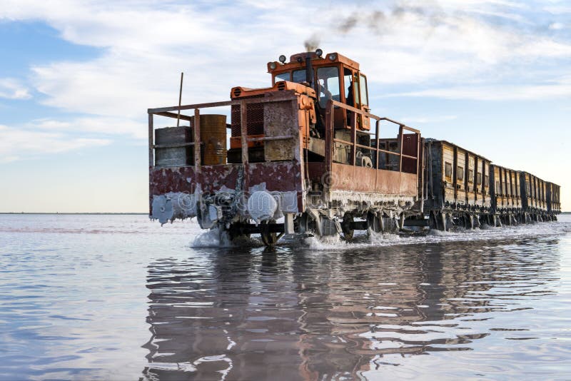 Awesome Train Rides on Rail in the Water with White Salt on the ...
