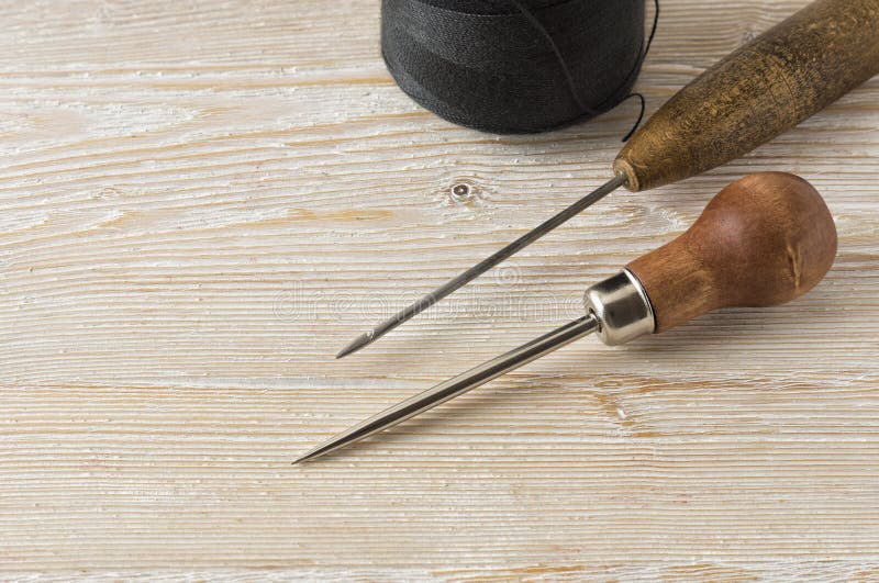 Awl Thread Hook and a Shoe on the Table Stock Image - Image of rope ...
