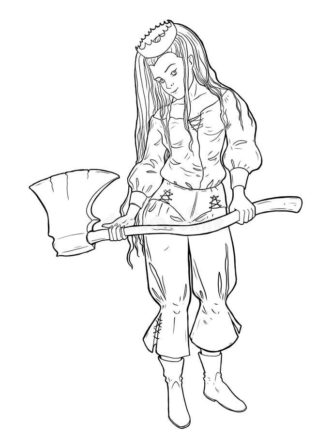 Princess with Axe. Female Viking Warrior Character Stock Vector ...