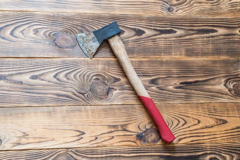 Ax with on Aged Natural Wooden Background Stock Photo - Image of chip ...