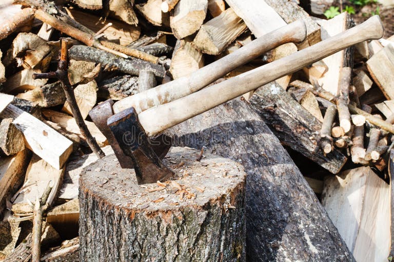 Ax and Cleaver on Rustic Courtyard Stock Image - Image of hacket ...