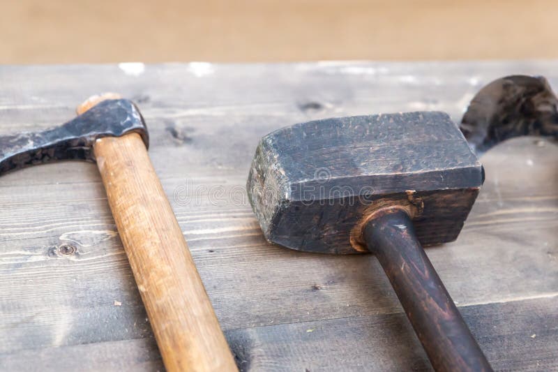 Ax and Hammer Black Tool Builder Close Up Stock Image - Image of ...