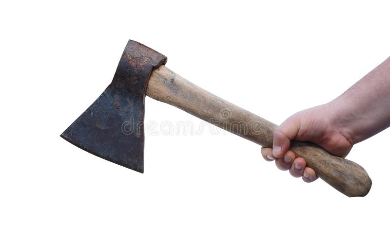 The Ax in His Hand. a Man`s Hand Holds an Axe. Isolated Stock Image ...