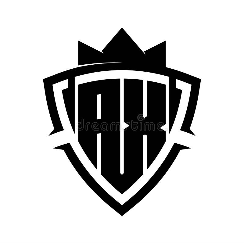 AX Letter Bold Monogram Triangle Curve Shield Shape with Crown Black ...