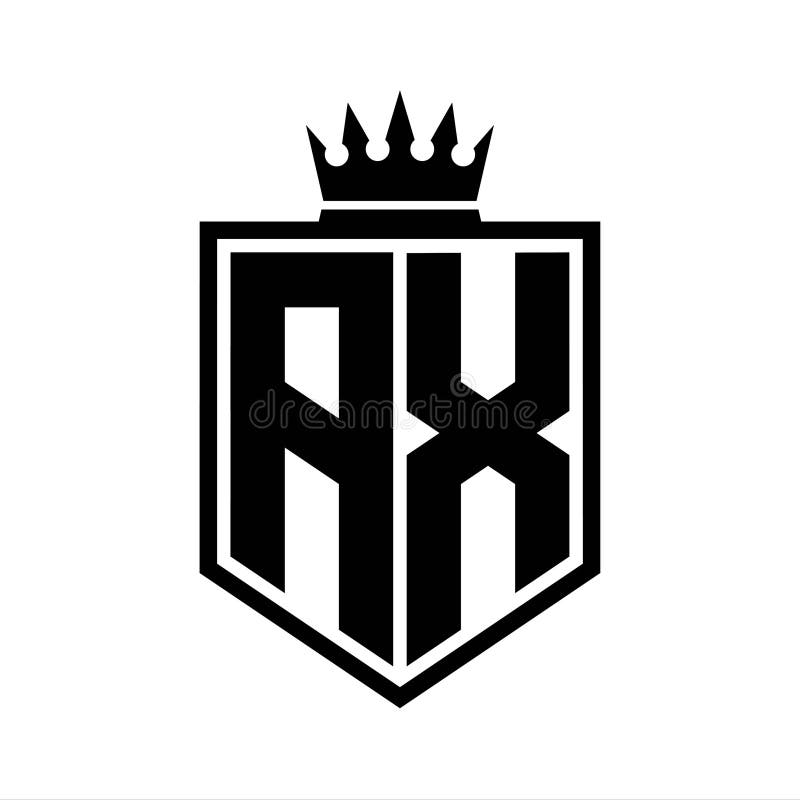 AX Logo Monogram Bold Shield Geometric Shape with Crown Outline Black ...