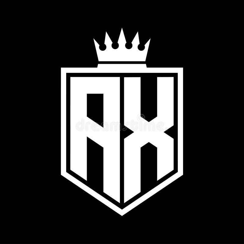 AX Logo Monogram Bold Shield Geometric Shape with Crown Outline Black ...