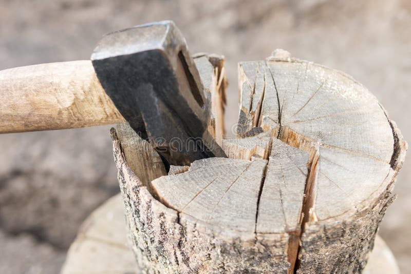 Ax protruding from a log stock image. Image of metal - 124887905