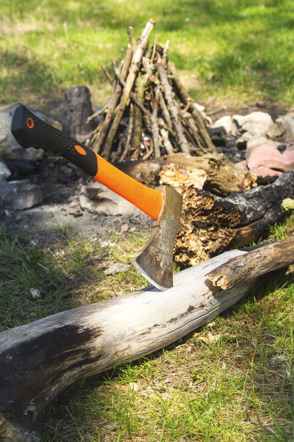 Ax stuck in the tree trunk stock image. Image of cutting - 53837641