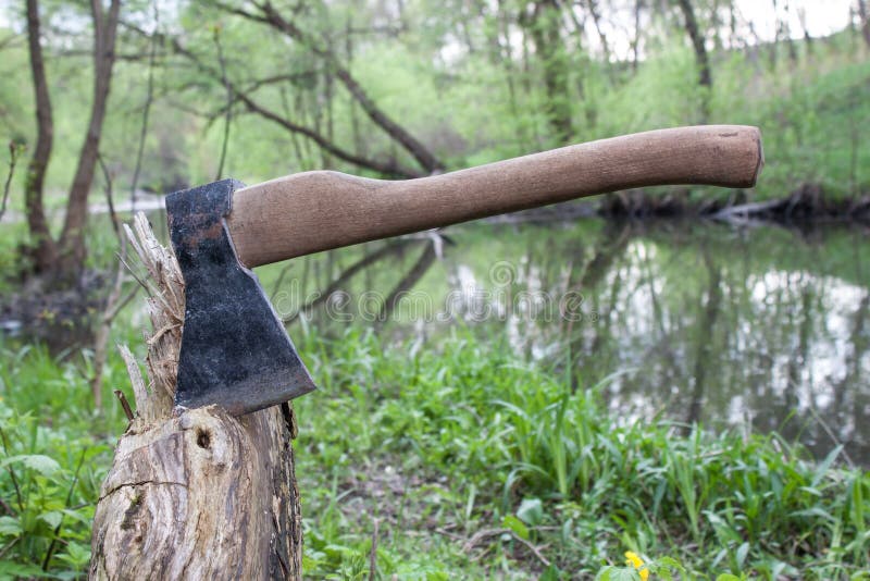 Ax stuck in a wood stock photo. Image of scrap, tree - 106945476