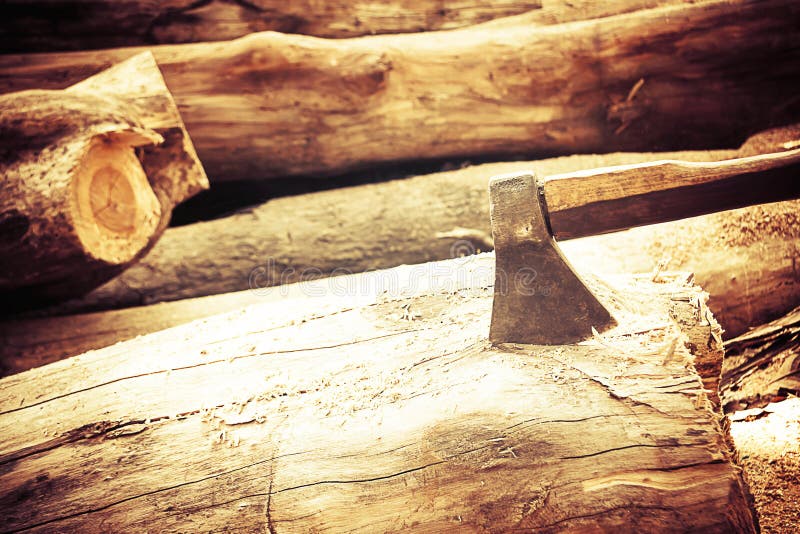 Ax on the timber. stock photo. Image of industry, lumberjack - 48147416