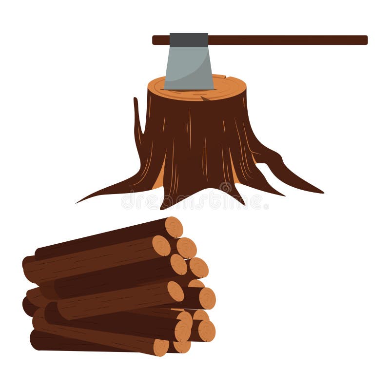 Ax with Timber Icon. Wood Set Vector Stock Vector - Illustration of ...