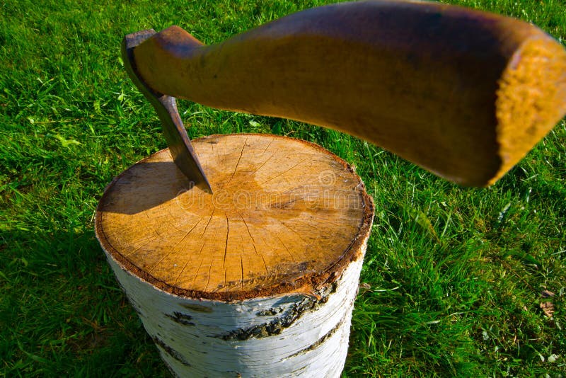 Axe and block stock image. Image of safety, axed, lawn - 7000379