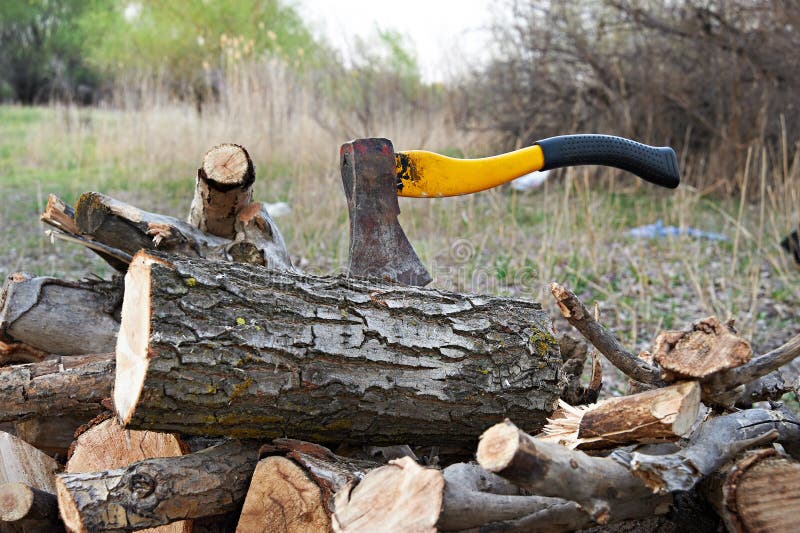 Axe with chopped wood stock image. Image of outside, yellow - 40366651