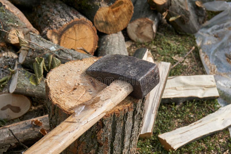 Axe in Chopping Block stock photo. Image of chop, chaotic - 199431410
