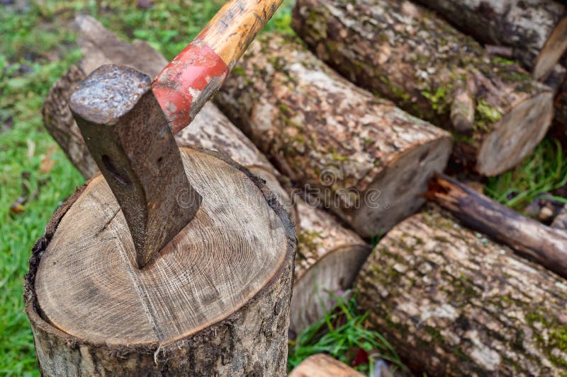 Axe on chopping block stock photo. Image of tool, logger - 60214320